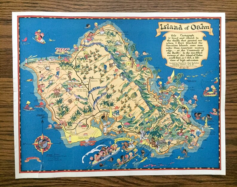 Antique 1931 Island of Oahu Hawaii Map by Ruth Taylor - Etsy
