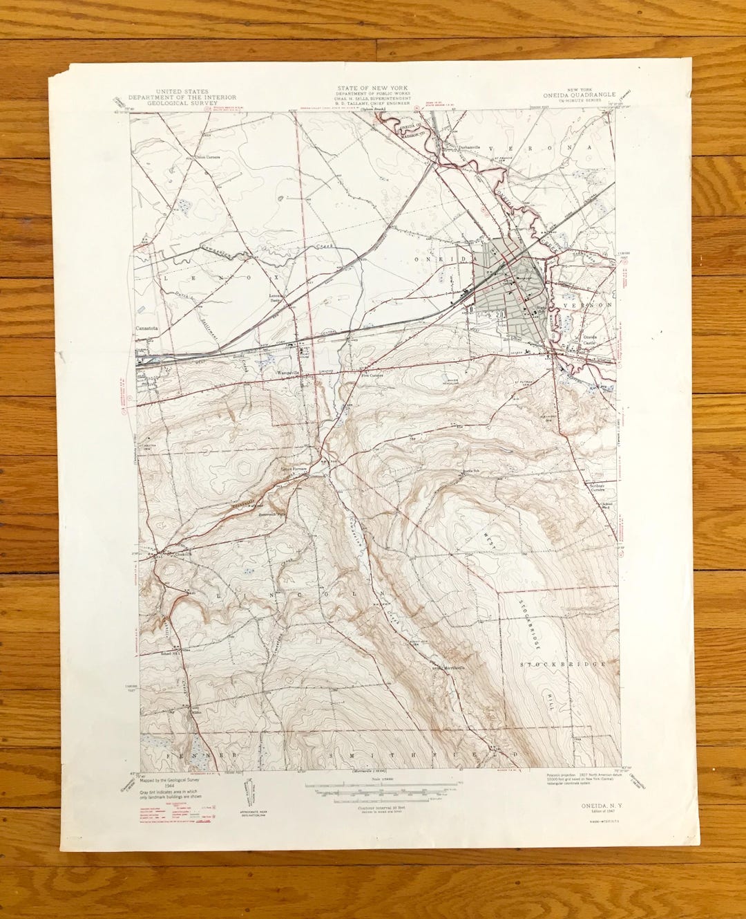 Antique Oneida, New York 1947 US Geological Survey Topographic Map ...
