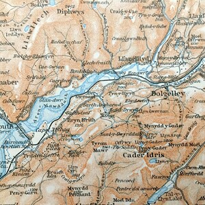 Antique 1927 Gwynedd, Wales Map From Baedekers Atlas of Great Britain ...