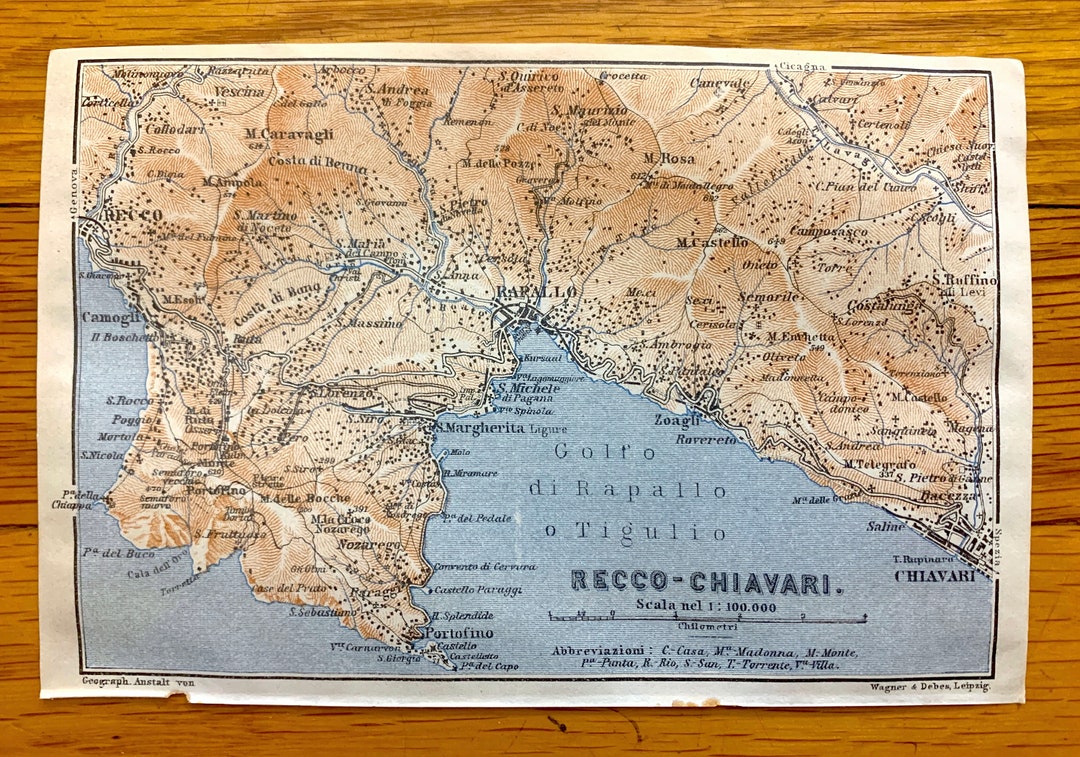 Antique 1913 Rapallo, Italy Map From Baedekers Guide – Liguria, Recco ...