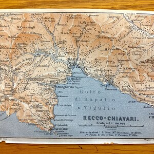 Antique 1913 Rapallo, Italy Map From Baedekers Guide Liguria, Recco ...