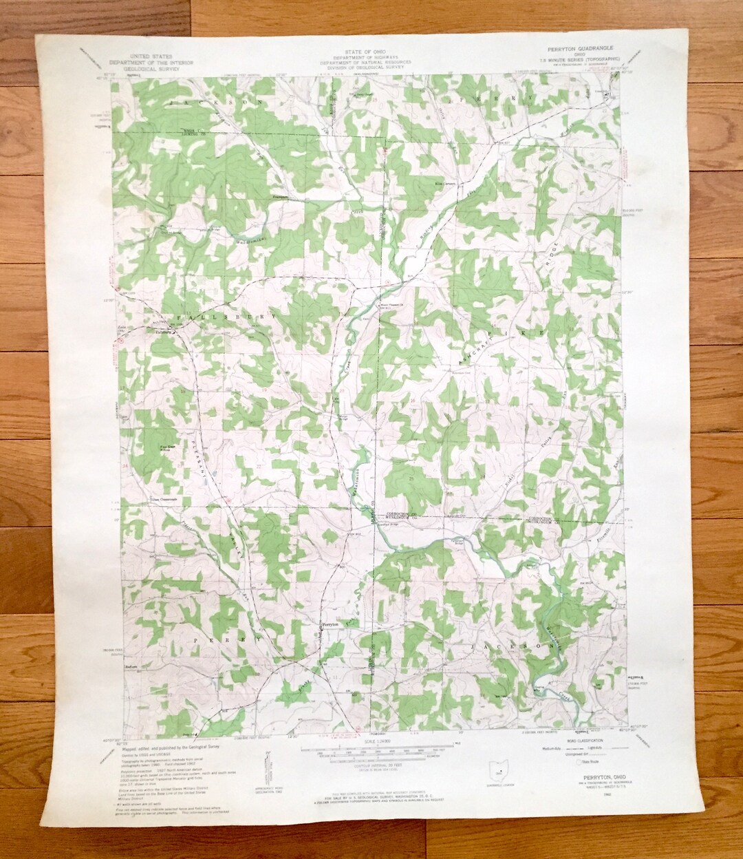 Antique Perryton, Ohio 1962 US Geological Survey Carte topographique ...