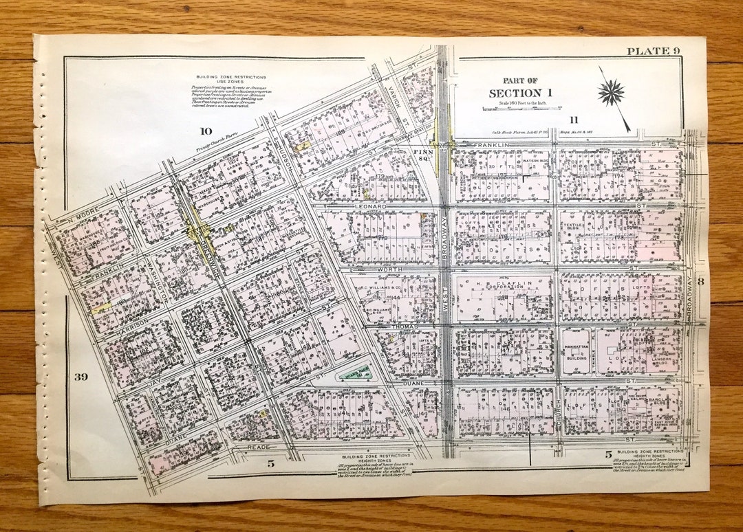 Antique Manhattan, New York Map From Bromley's 1925 Manhattan Land Book ...