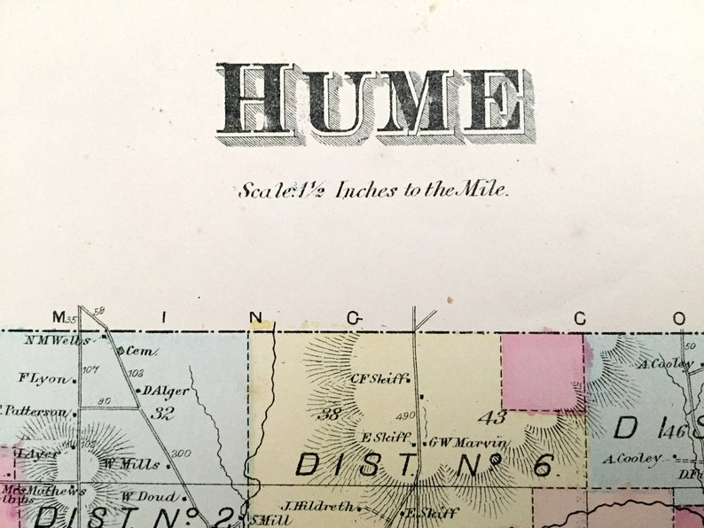 Antique 1869 Hume, New York Map From D.G. Beers Atlas of Allegany ...