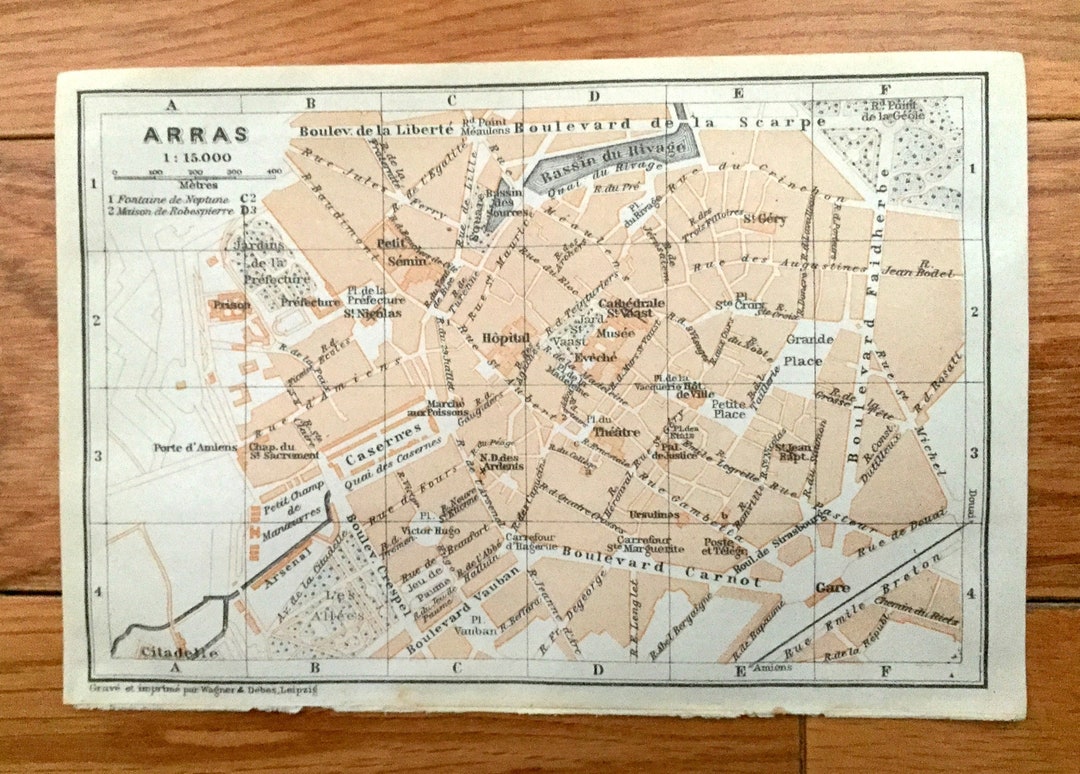 Antique 1909 Arras, France Map From Baedekers Guide Atlas – Citadelle ...