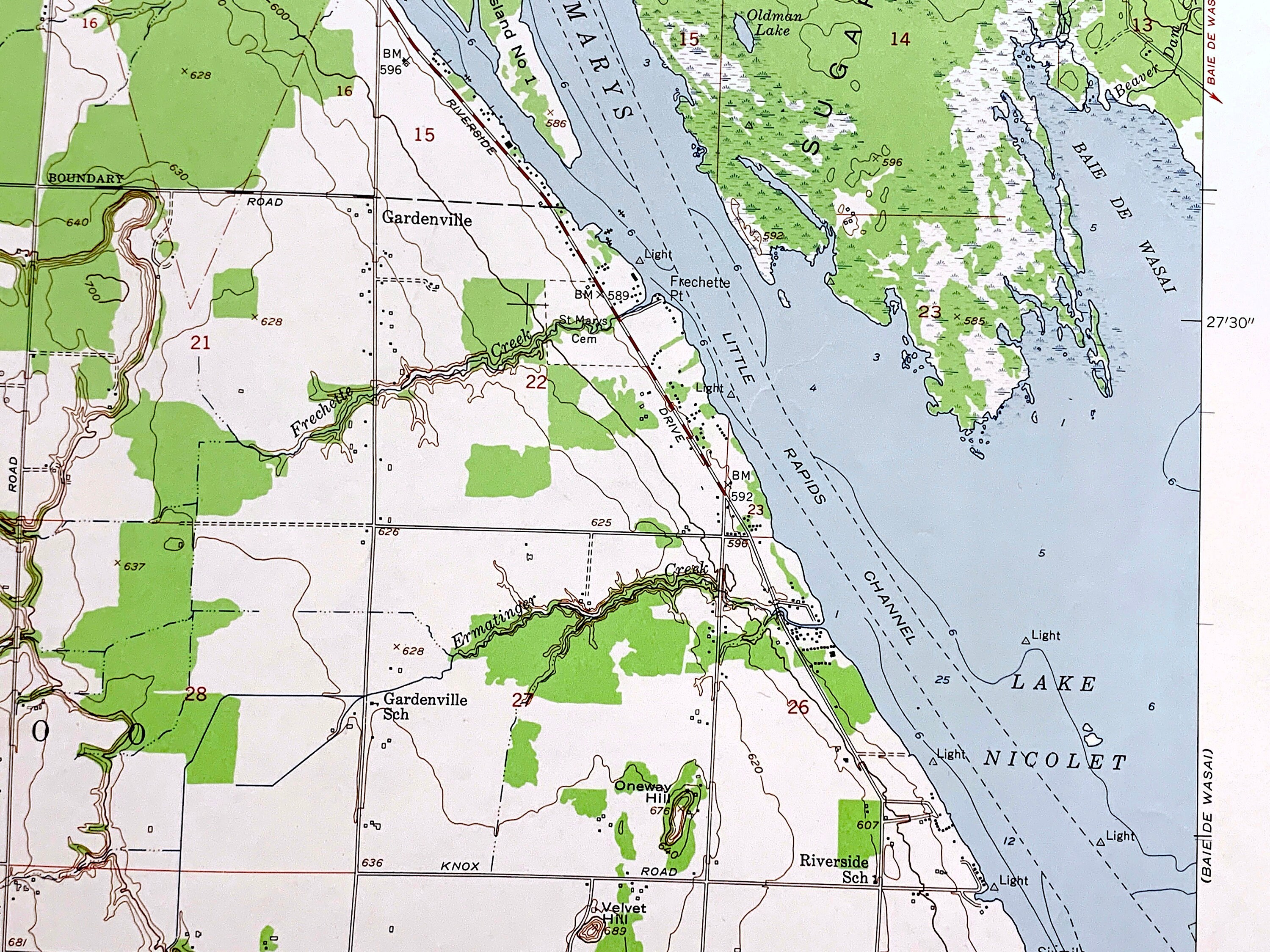 Antique Sault Ste Marie, Michigan 1951 US Geological Survey Topographic ...