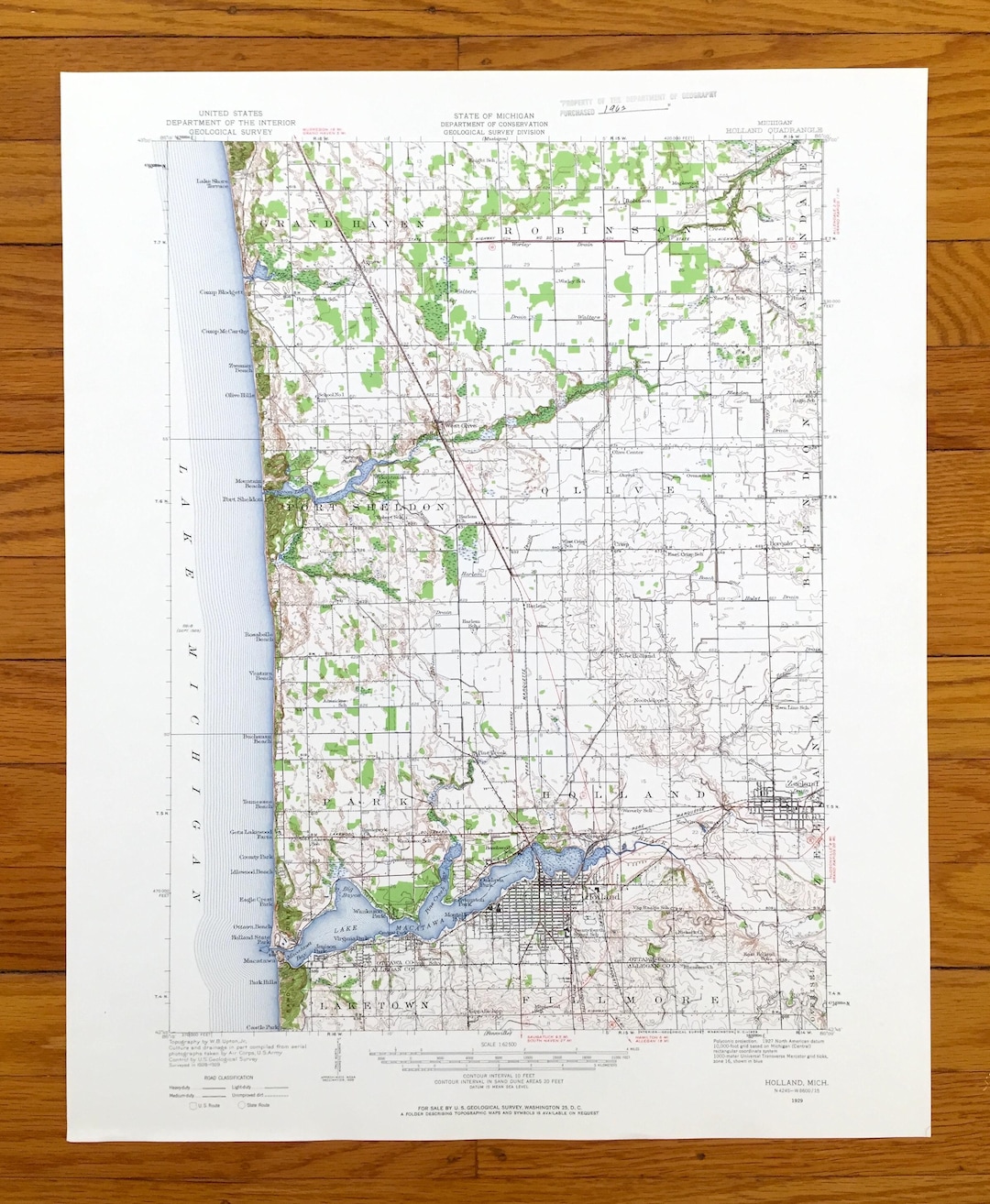 Antique Holland, Michigan 1929 US Geological Survey Topographic Map ...
