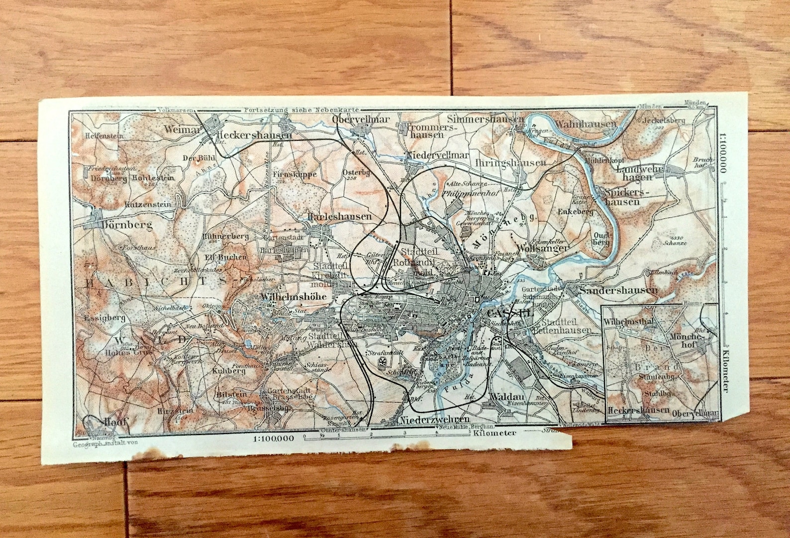 Antique 1925 Cassel, Germany Map From Baedekers Guide Atlas – Waldau ...