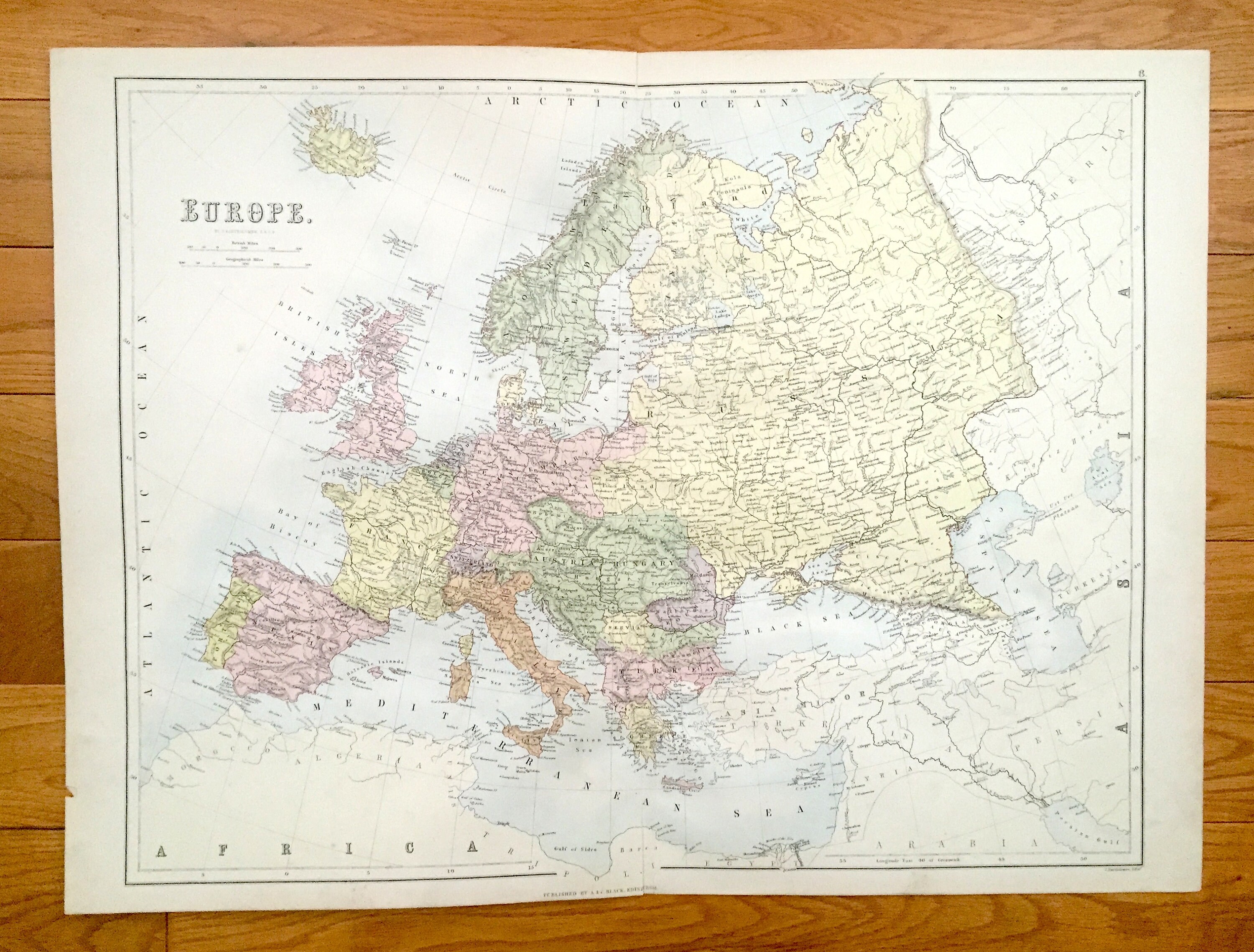 Antique 1888 Europe Map From A & C Black's World Atlas | Etsy