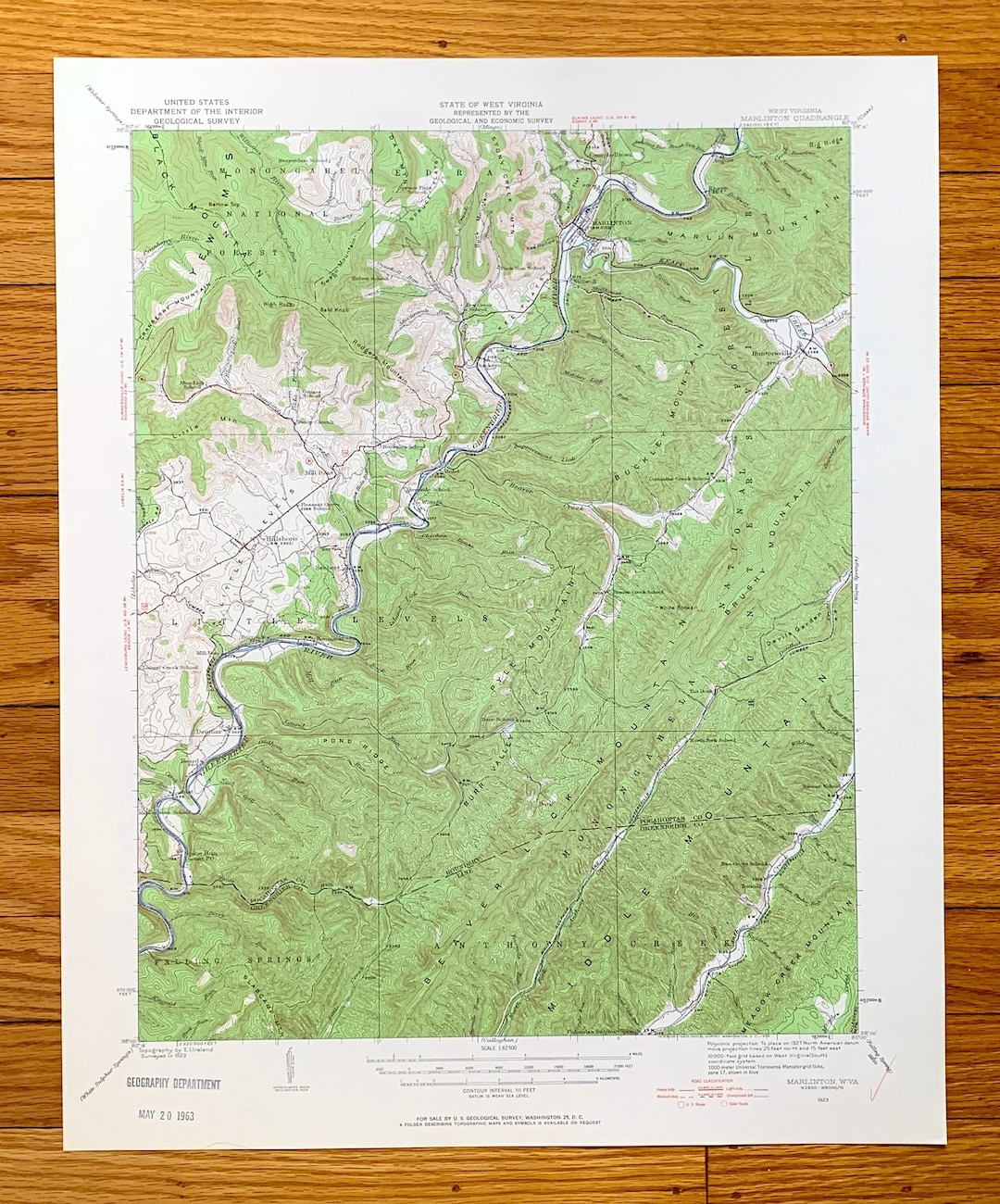 Antique Marlinton, West Virginia 1923 US Geological Survey Topographic ...
