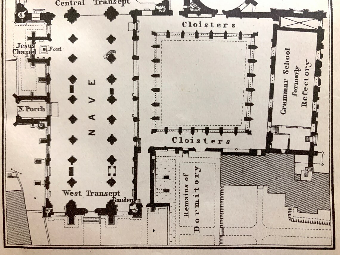 Antique 1906 Worcester Cathedral Architectural Plan From Baedekers ...