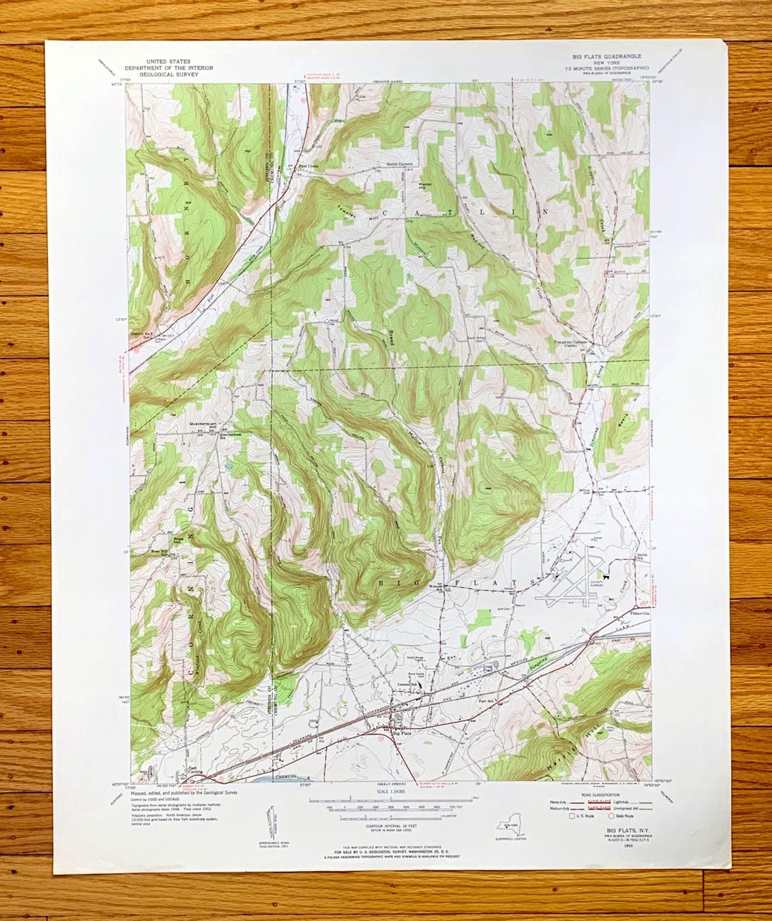 Antique Big Flats, New York 1953 US Geological Survey Topographic Map ...