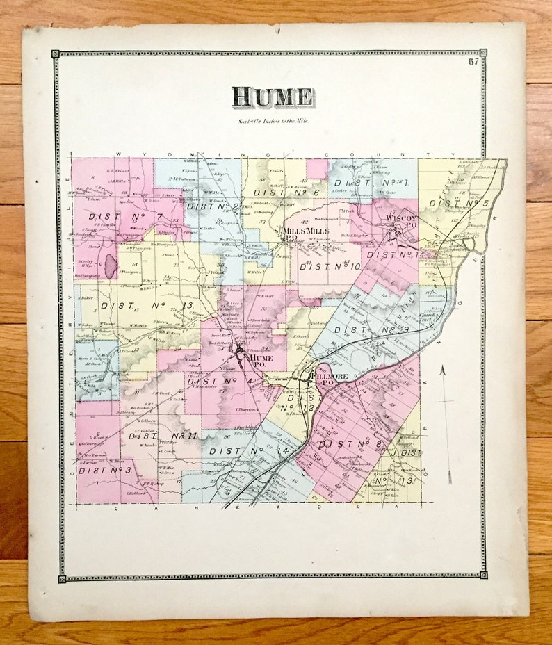 Antique 1869 Hume, New York Map From D.G. Beers Atlas of Allegany ...