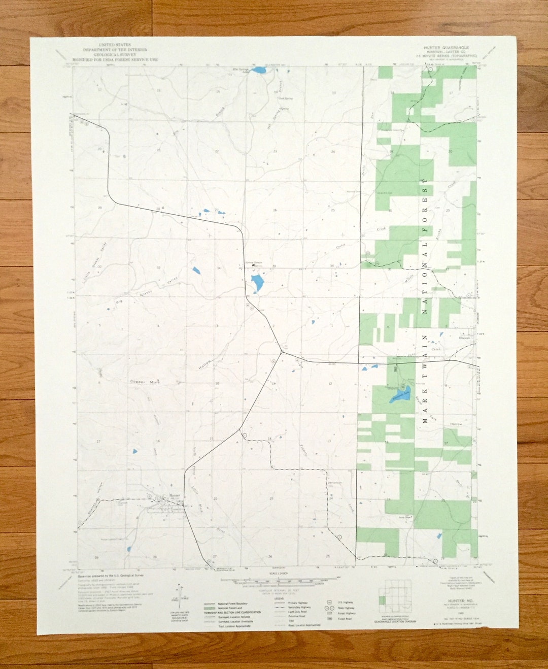 Antique Hunter, Missouri 1968 US Geological Survey Topographic Map ...