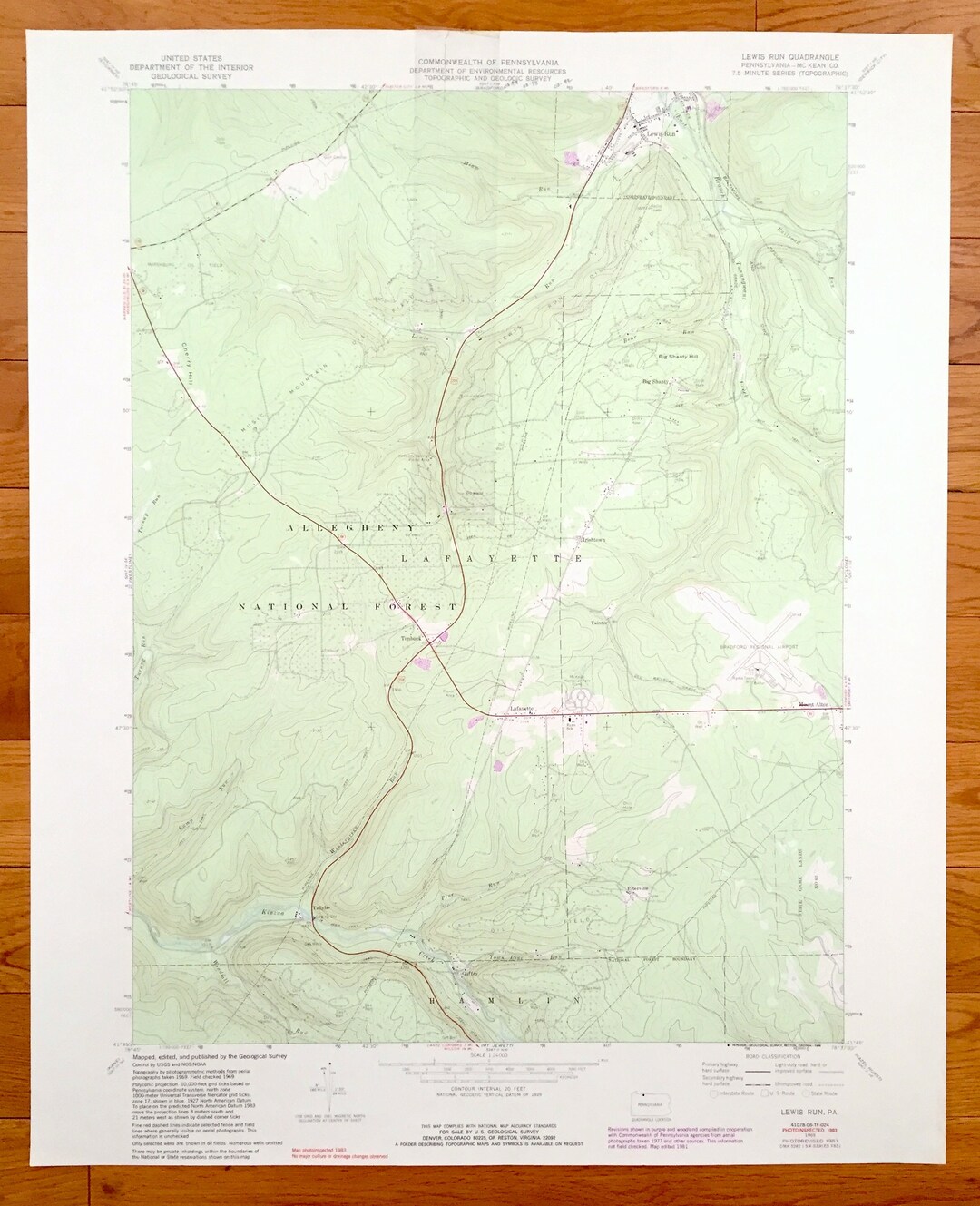 Antique Lewis Run, Pennsylvania 1969 US Geological Survey Topographic ...