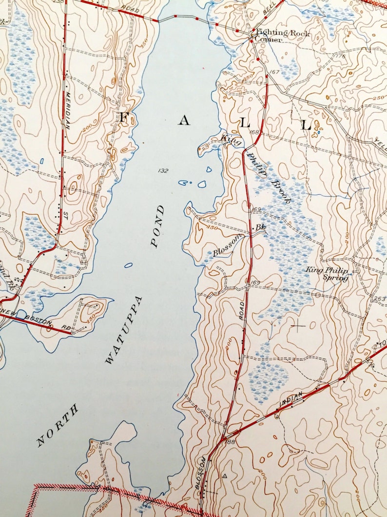 Antique Fall River, Massachusetts 1944 US Geological Survey Topographic ...