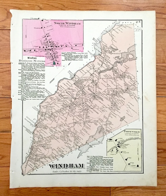 Antique 1871 Windham Maine Map from F.W. Beers Atlas of | Etsy
