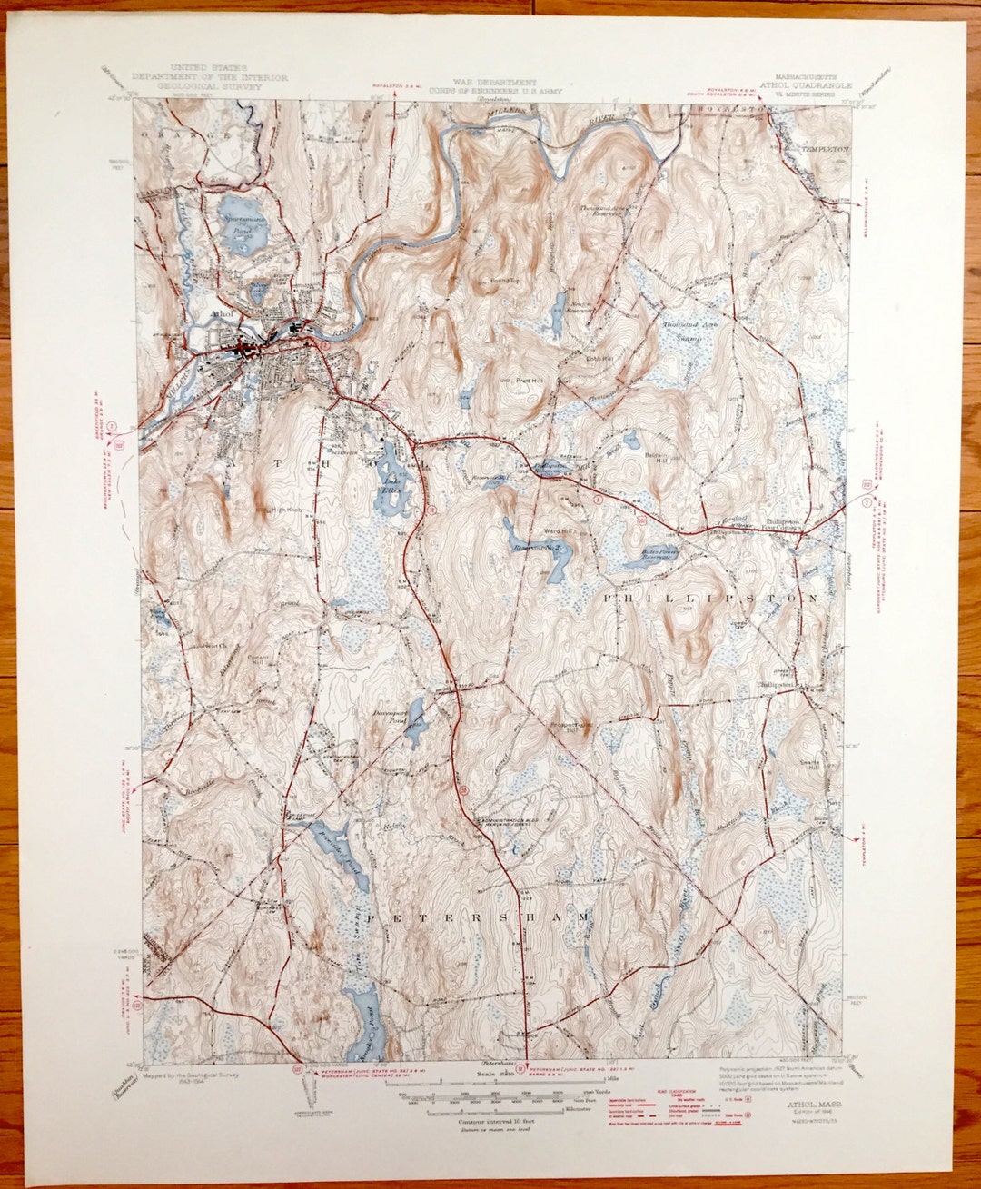 Antique Athol, Massachusetts 1946 US Geological Survey Topographic Map ...