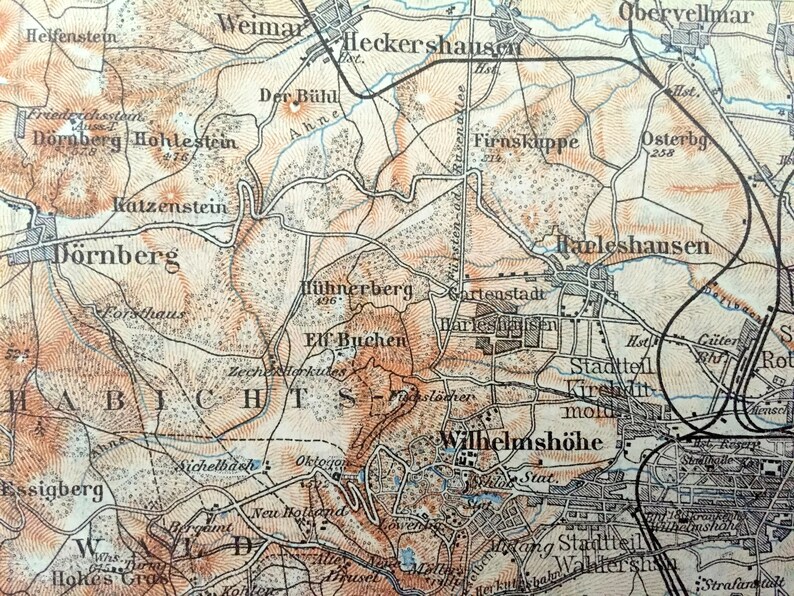 Antique 1925 Cassel, Germany Map From Baedekers Guide Atlas – Waldau ...