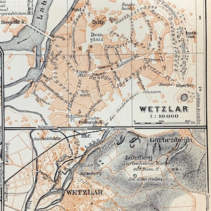 Antique 1911 Limburg an Der Lahn and Wetzlar, Germany Map From ...
