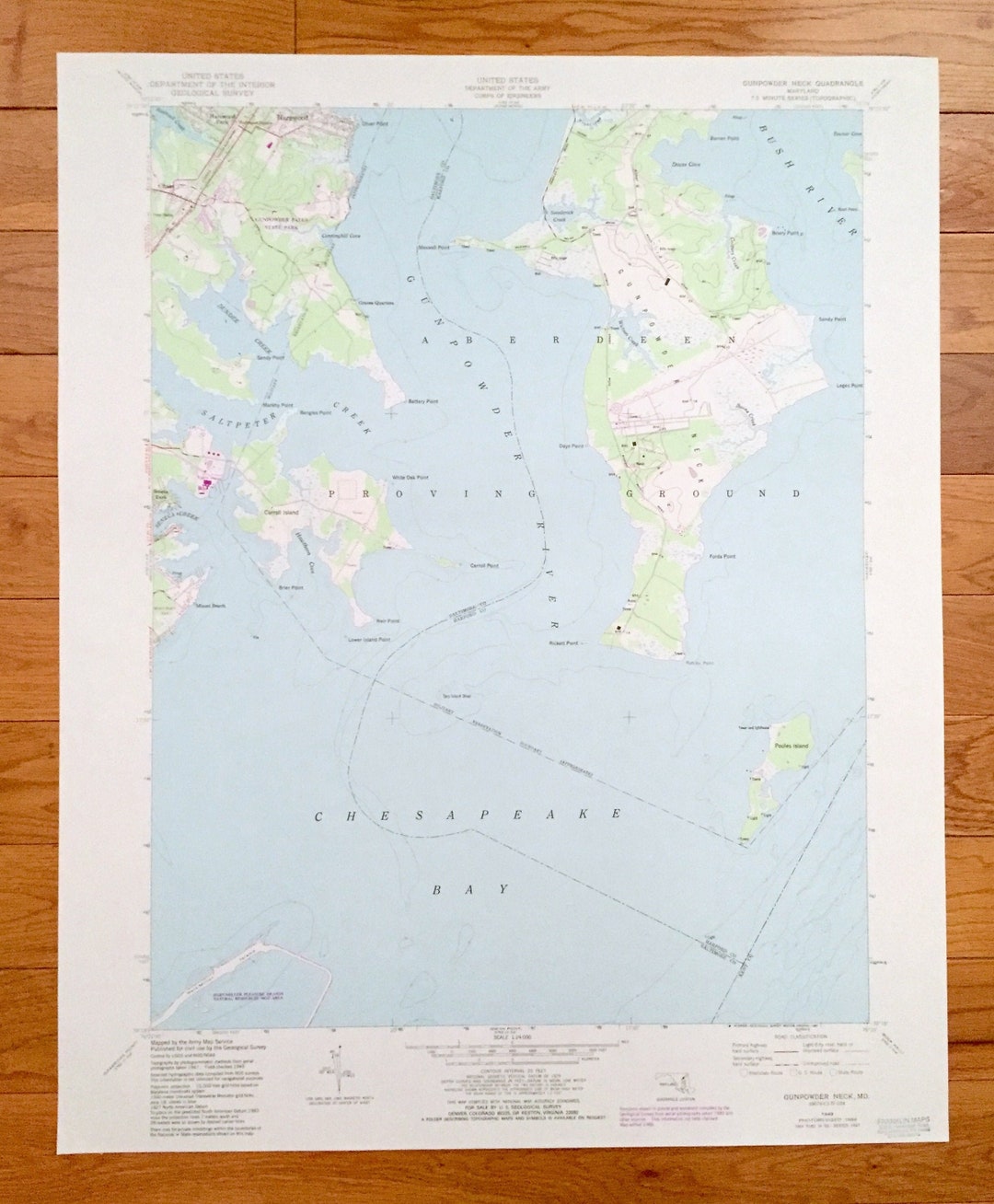 Antique Gunpowder Neck, Maryland 1949 US Geological Survey Topographic ...