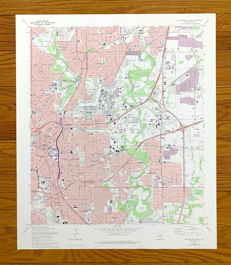 Antique San Antonio East, Texas 1967 US Geological Survey Topographic ...