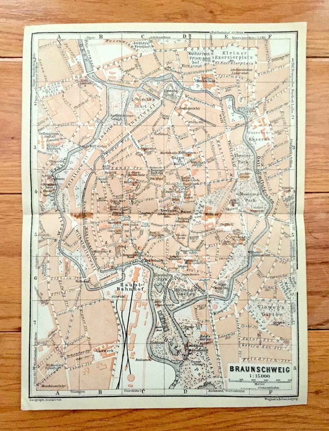Antique 1925 Braunschweig, Germany Map From Baedekers Guide Atlas ...