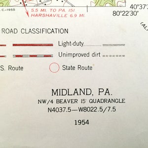 Antique Midland, Pennsylvania 1954 US Geological Survey Topographic Map ...