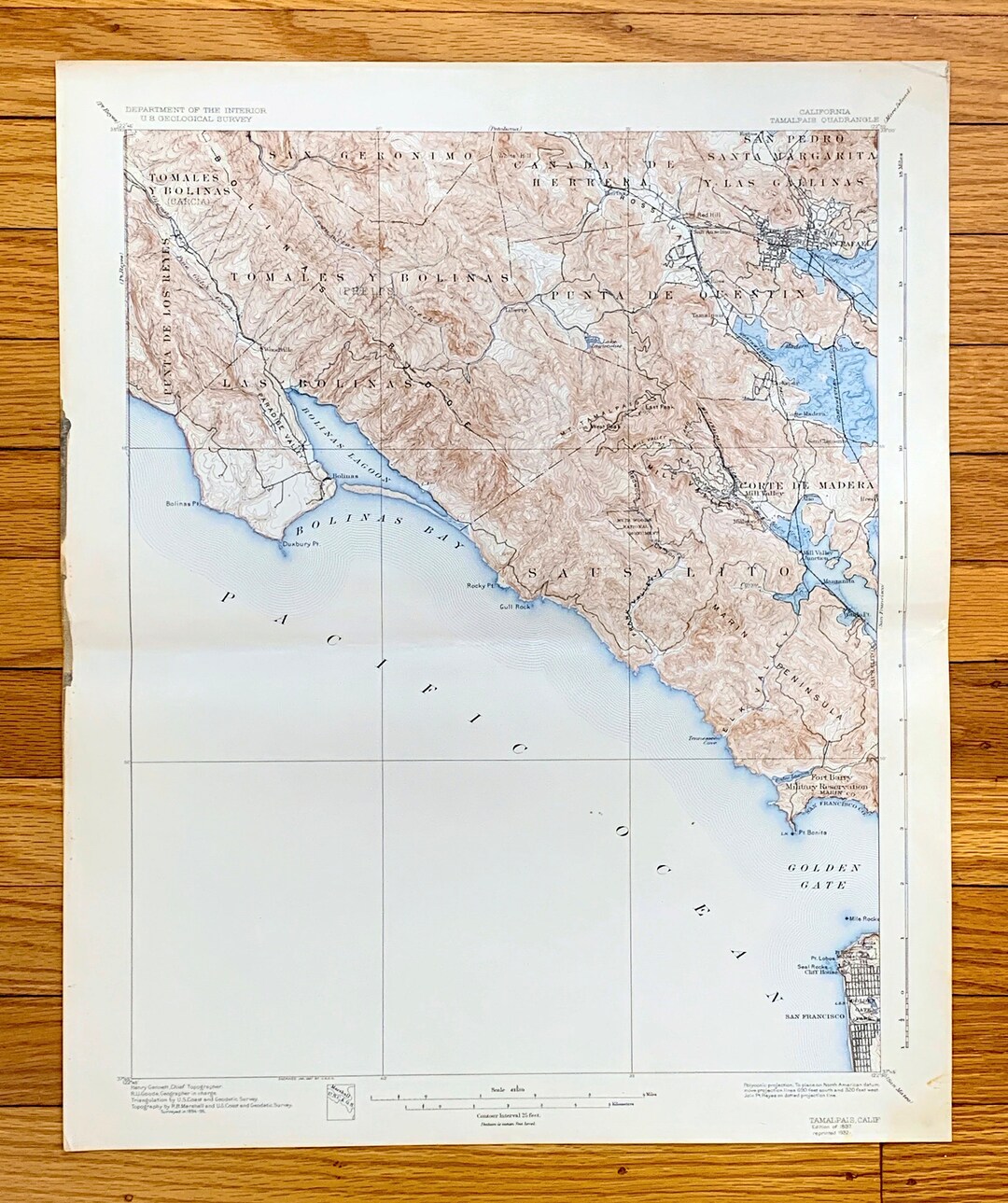 Antique Marin County, California 1897 US Geological Survey Topographic ...