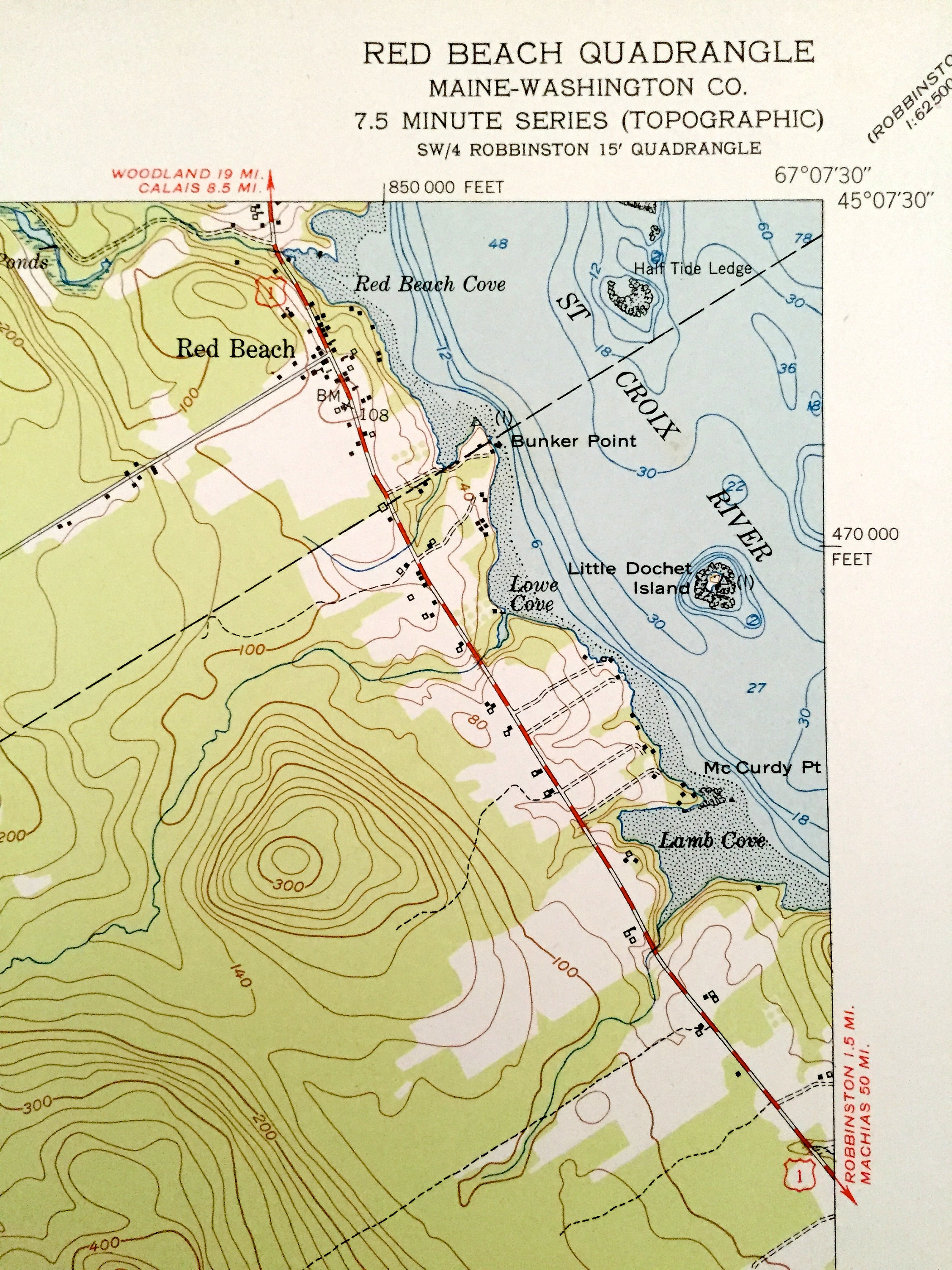 Antique Red Beach, Maine 1949 US Geological Survey Topographic Map ...