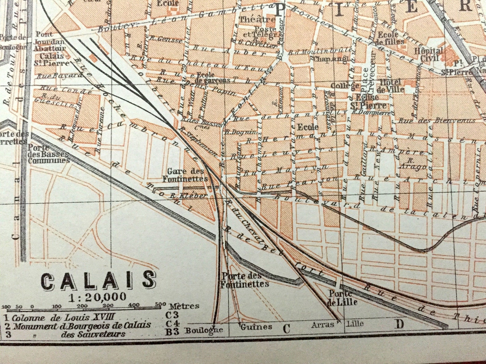 Antique 1909 Calais, France Map From Baedekers Guide Atlas – Saint ...