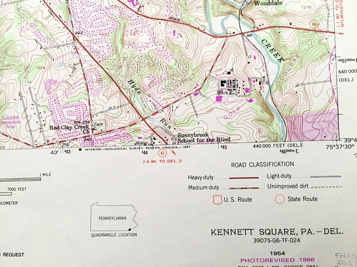 Antique Kennett Square Pennsylvania 1954 US Geological Survey | Etsy
