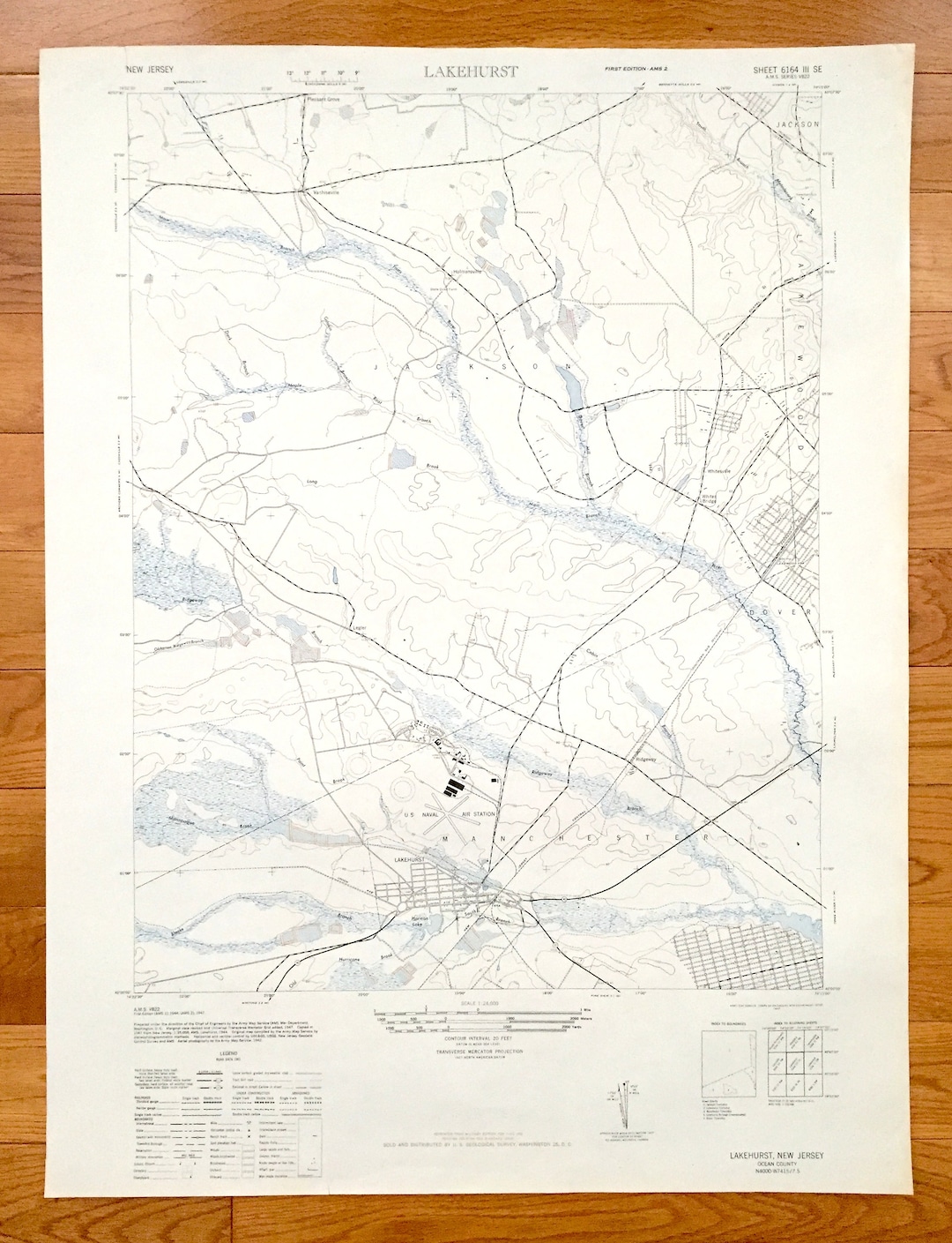 Antique Lakehurst, New Jersey 1947 US Geological Survey Topographic Map ...