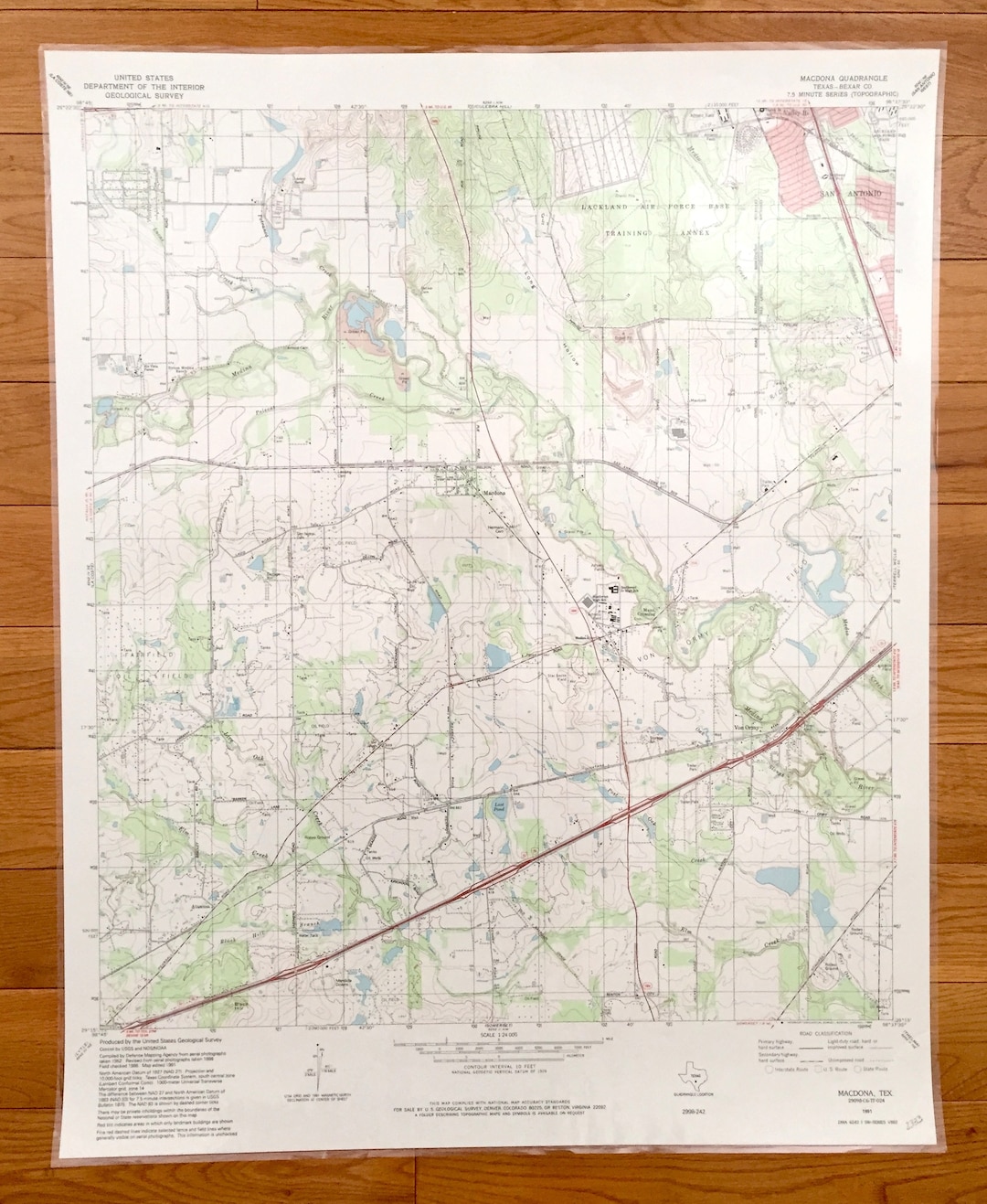 Antique Macdona, Texas 1991 US Geological Survey Topographic Map ...
