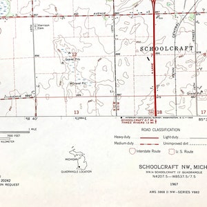 Antique Schoolcraft, Michigan 1967 US Geological Survey Topographic Map ...