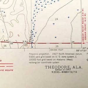 Antique Theodore, Alabama 1943 US Geological Survey Topographic Map ...