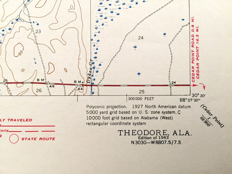 Antique Theodore Alabama 1943 US Geological Survey | Etsy