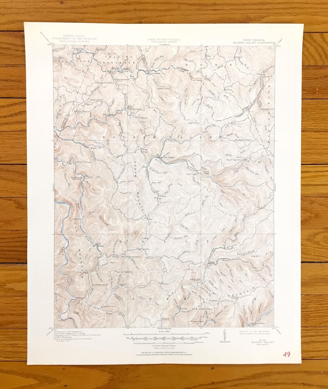 Antique Hacker Valley, West Virginia 1915 US Geological Survey ...