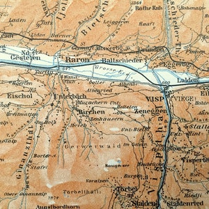 Antique 1913 Brig, Switzerland Map From Baedekers Guide Atlas – Visp ...