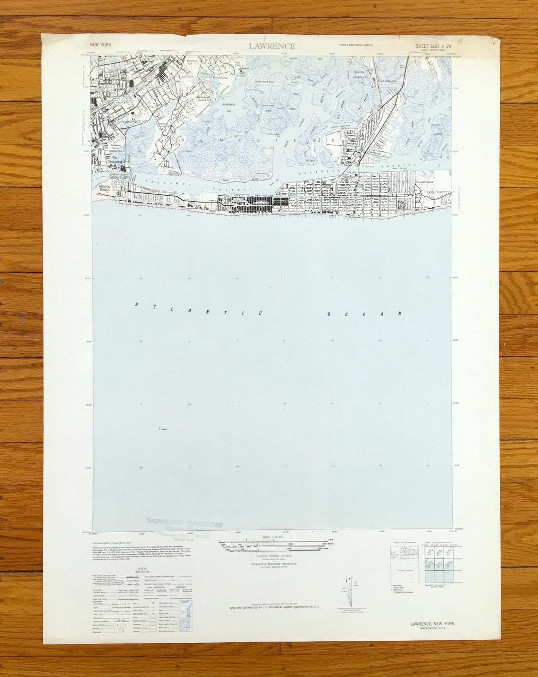 Antique Long Beach, New York 1947 US Geological Survey Topographic Map – Hempstead, Cedarhurst ...