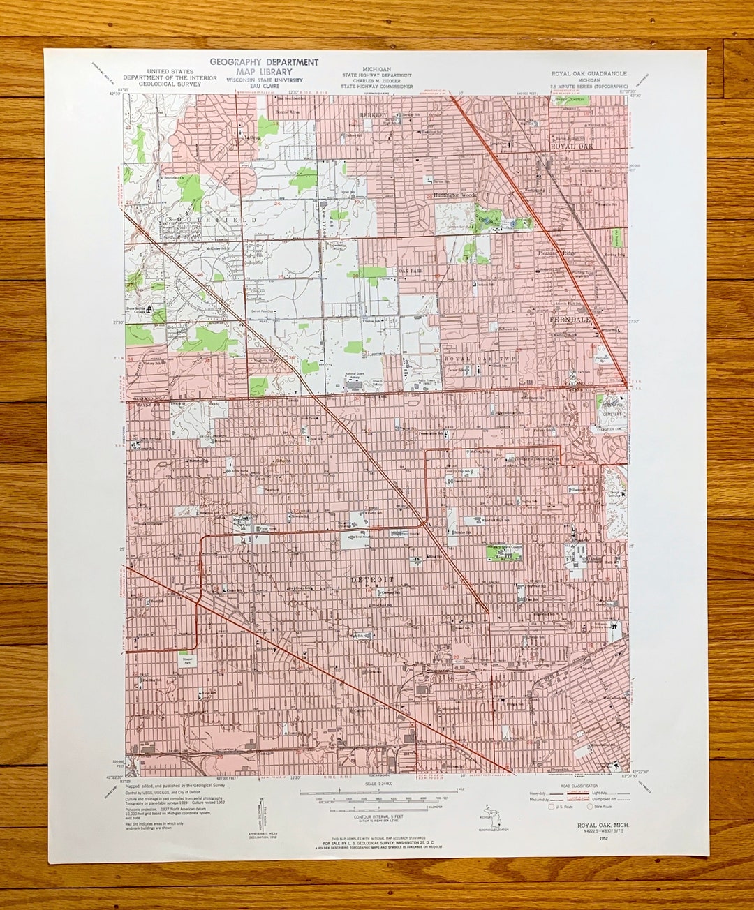 Antique Royal Oak, Detroit, Michigan 1952 US Geological Survey ...