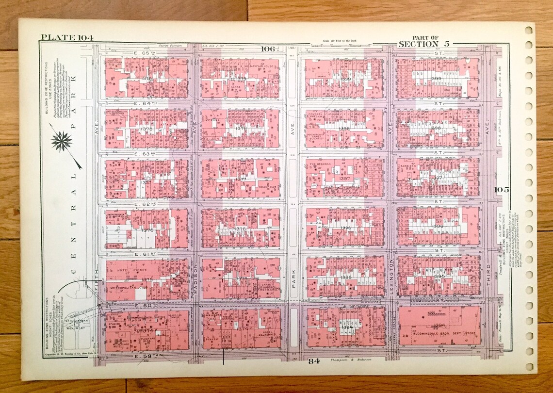Antique Manhattan New York City Map From Bromley's 1955 | Etsy
