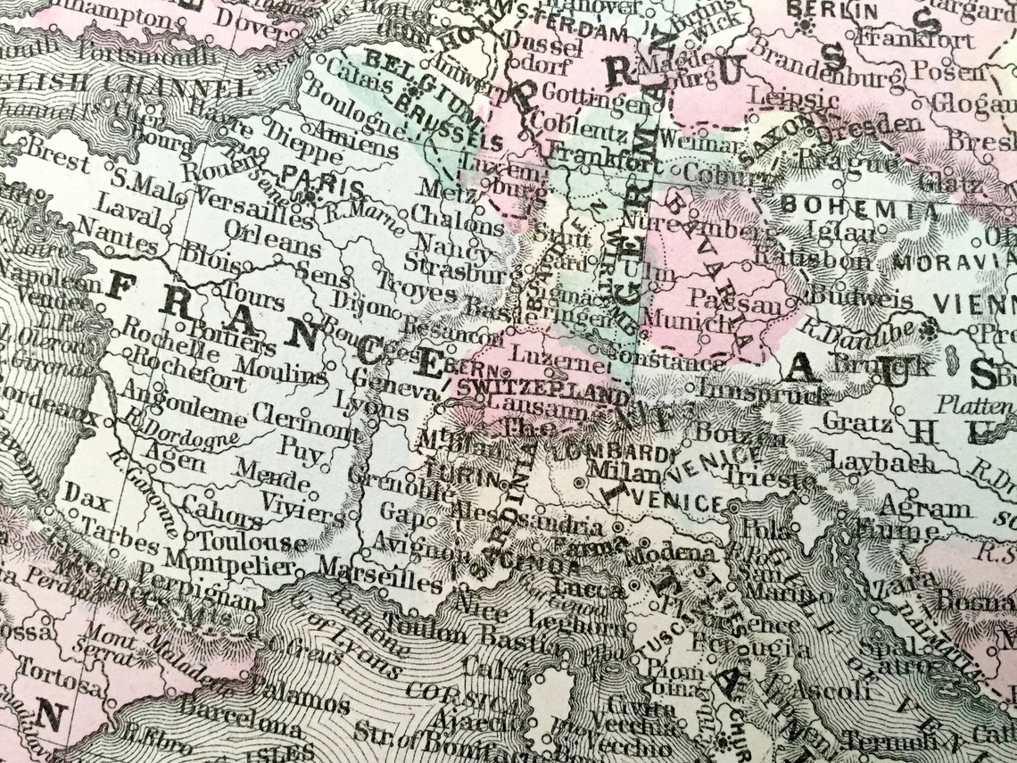 Antique 1871 Europe Map by S. Augustus Mitchell – England, France ...