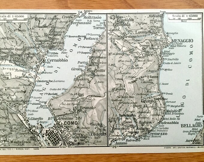 Antique 1937 Como, Cernobbio, Menaggio, Italy Map From Muirhead's Blue ...