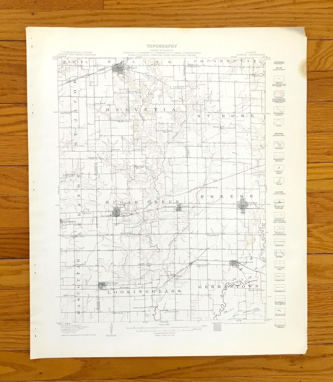 Antique Breese, Illinois 1907 US Geological Survey Topographic Map ...