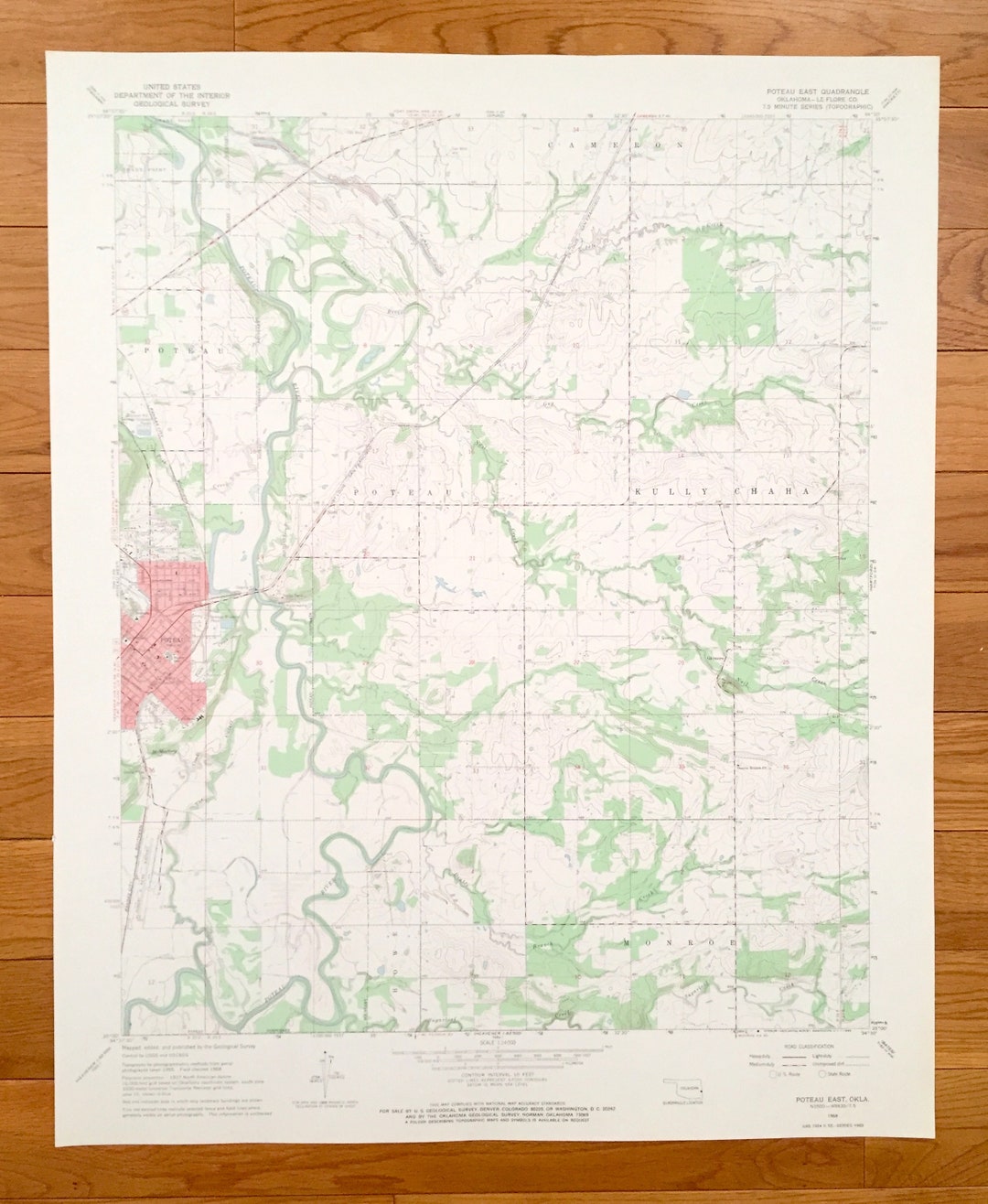 Antique Poteau East, Oklahoma 1968 US Geological Survey Topographic Map ...