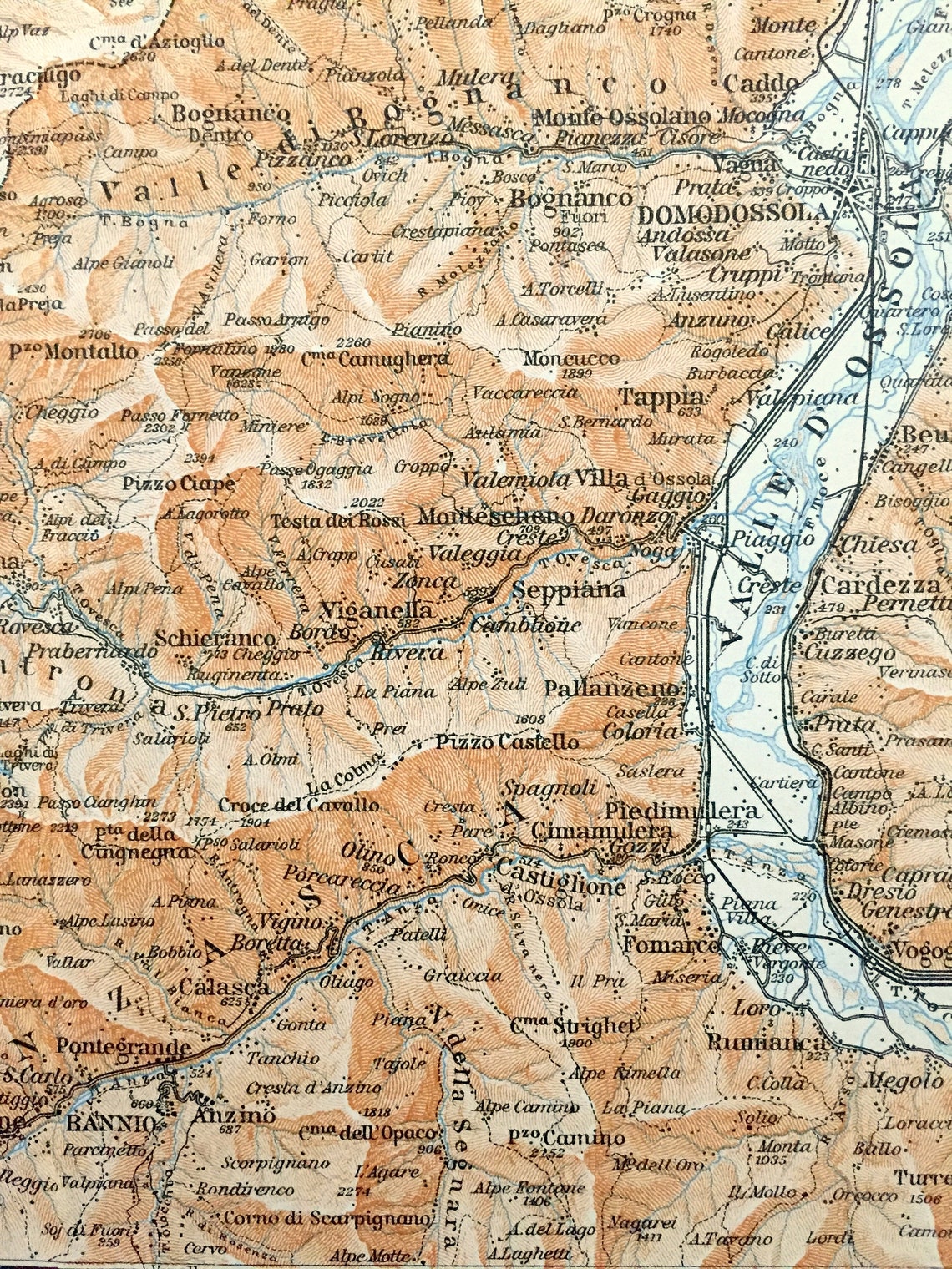 Antique 1913 Domodossola, Italy Map From Baedekers Guide Atlas – Bannio ...