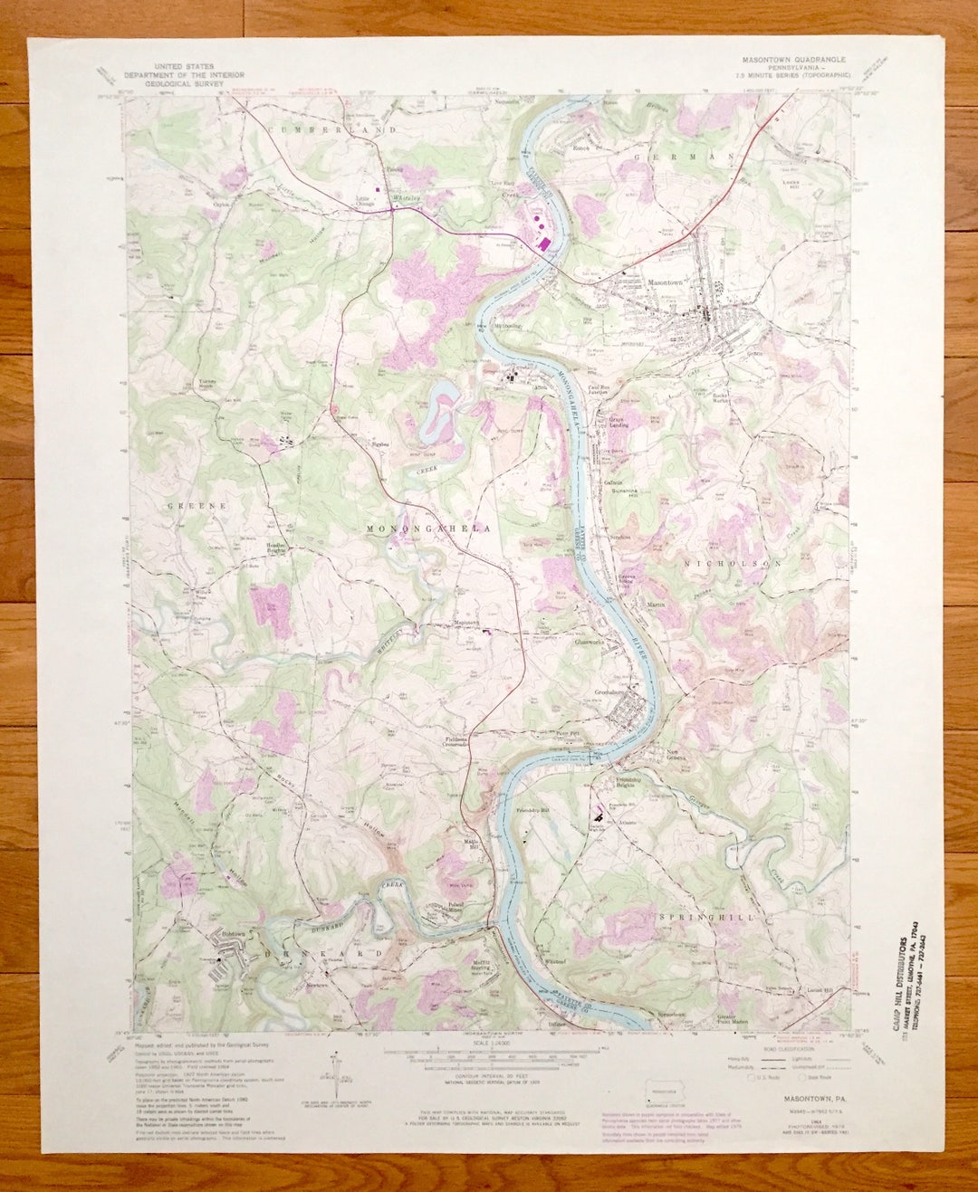 Antique Masontown, Pennsylvania 1964 US Geological Survey Topographic ...