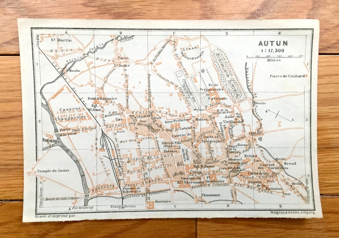Antique 1909 Autun, France Map From Baedekers Guide Atlas – Saone-et ...