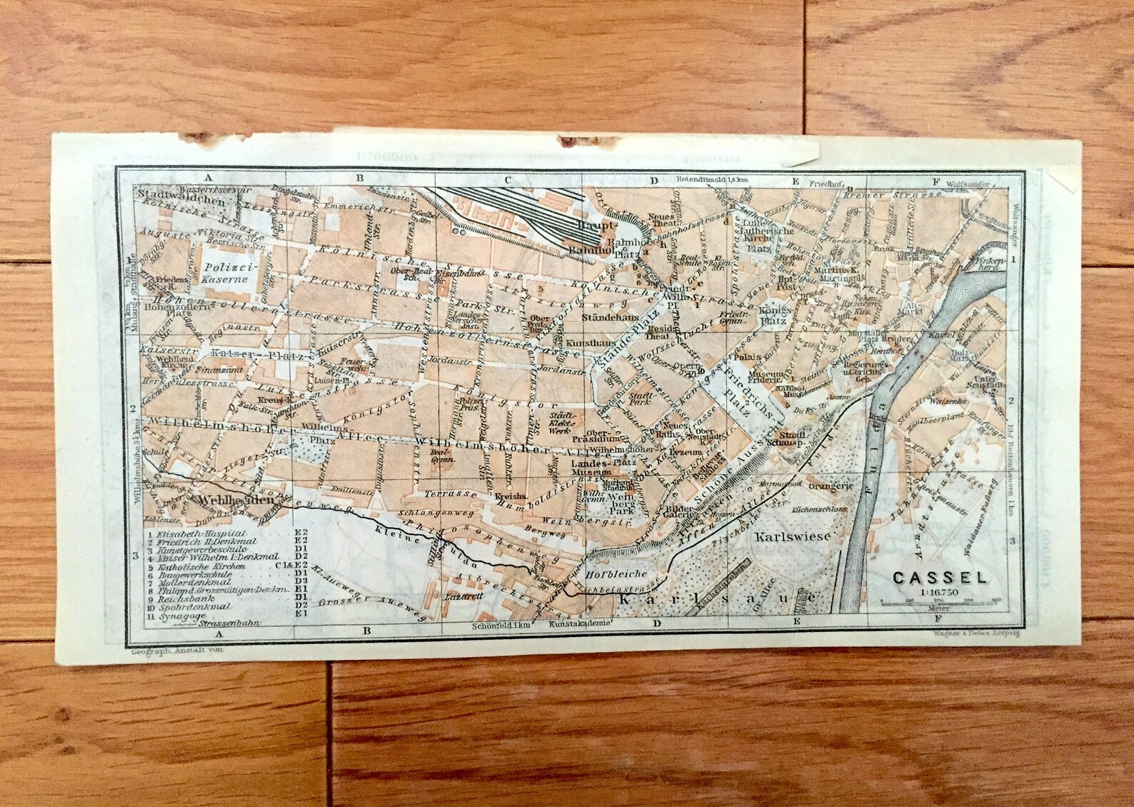 Antique 1925 Cassel, Germany Map From Baedekers Guide Atlas – Waldau ...